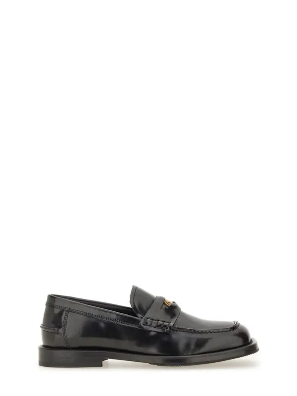 Moschino Leather Loafers With Gold Tone Detail - Black