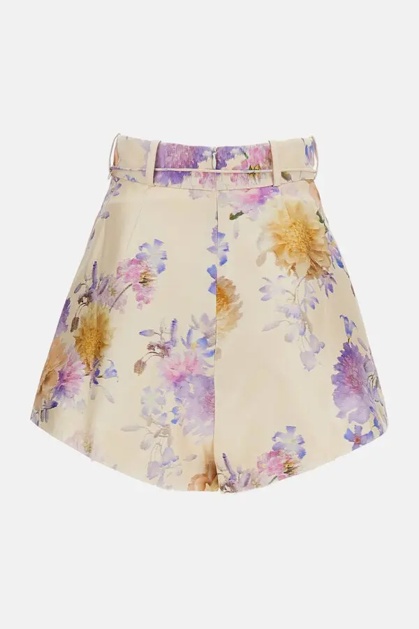 Zimmermann Luna Tuck Shorts In Beige Floral Print - Multicolor