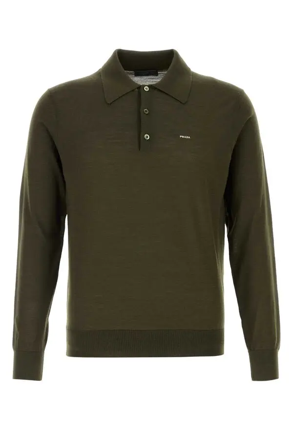 Prada Olive Wool Polo Shirt - Green