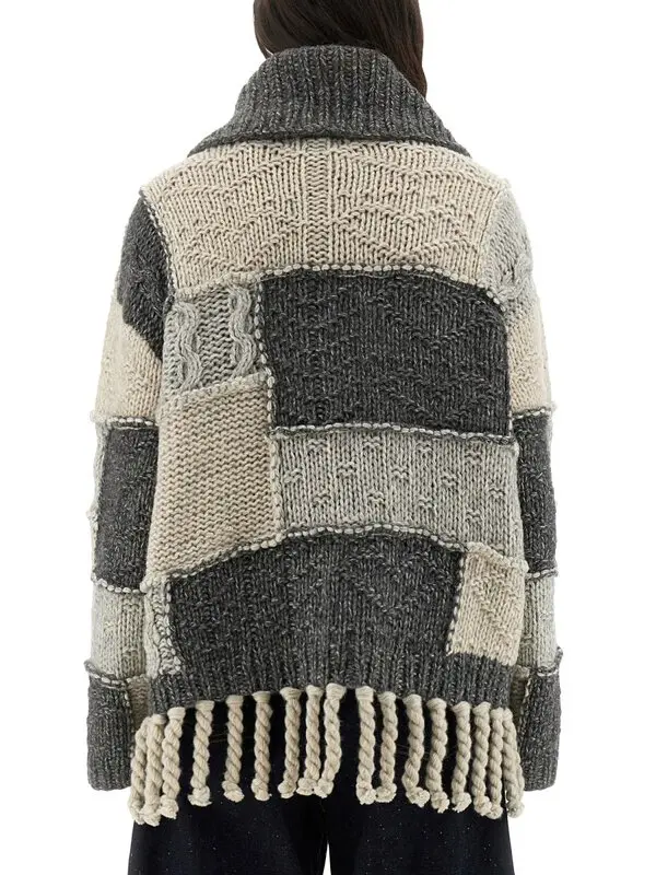 GANNI Patchwork Knit Sweater With Tassel Detail - Multicolor