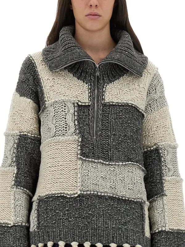 GANNI Patchwork Knit Sweater With Tassel Detail - Multicolor
