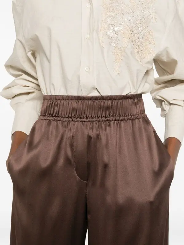 Brunello Cucinelli Silk Wide Leg Trousers
