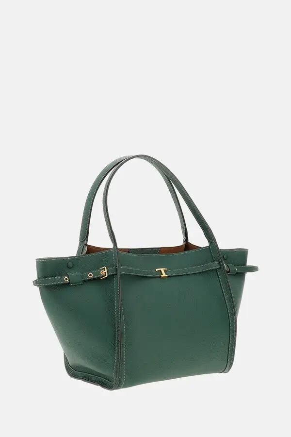 TOD'S Medium Leather Shopping Bag With T Timeless Accessory - Multicolor