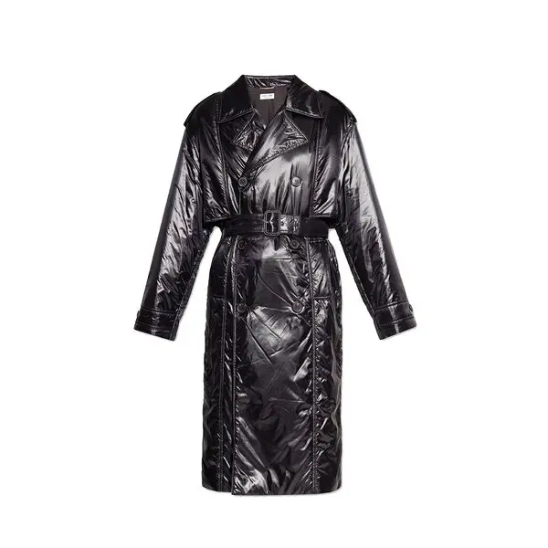 Saint Laurent Lightweight Padded Coat With Belt - Black