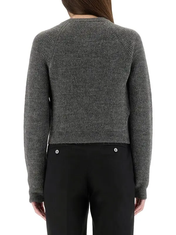 Moschino Cropped Ribbed Knit Sweater - Gray