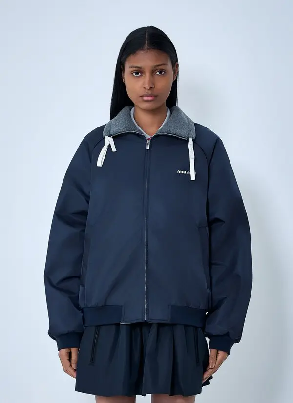 Miu Miu Technical Gazar And Fleece Bomber Jacket