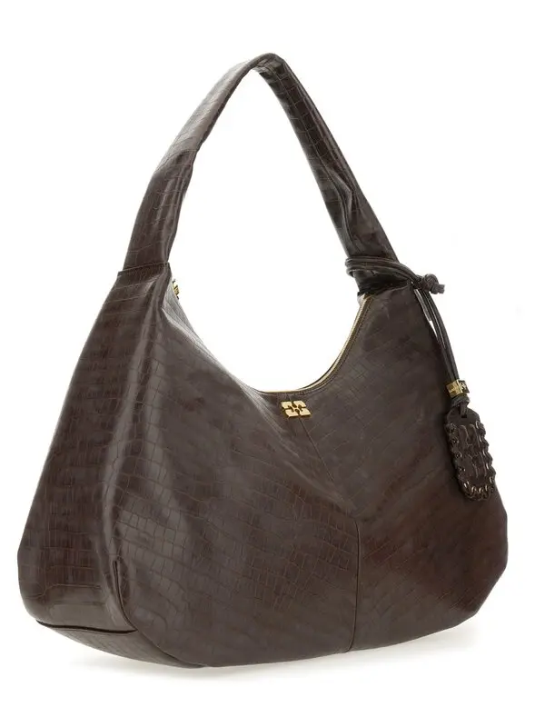 GANNI Croc Effect Hobo Bag Xxl - Brown