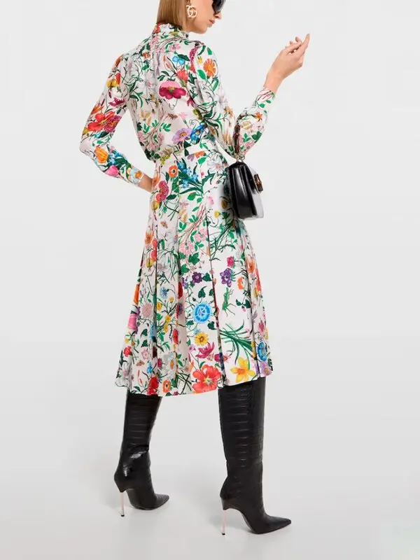 Gucci Printed Silk Twill Shirt With Bow - Multicolor