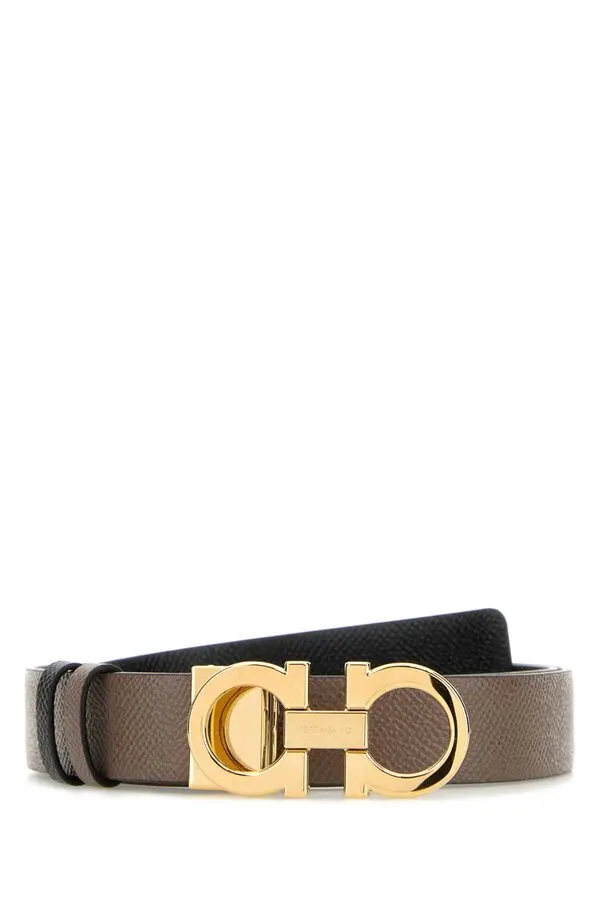 FERRAGAMO Reversible Leather Belt With Golden Metal Buckle - Brown