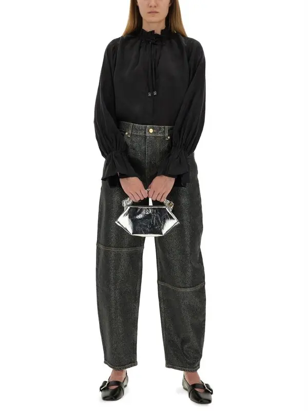 GANNI Balloon Fit Jeans In Sparkling Foil - Black
