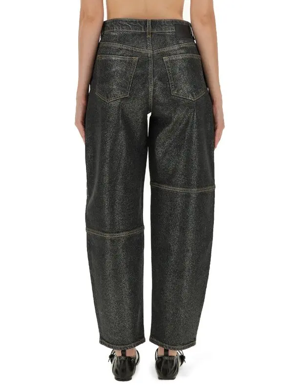 GANNI Balloon Fit Jeans In Sparkling Foil - Black