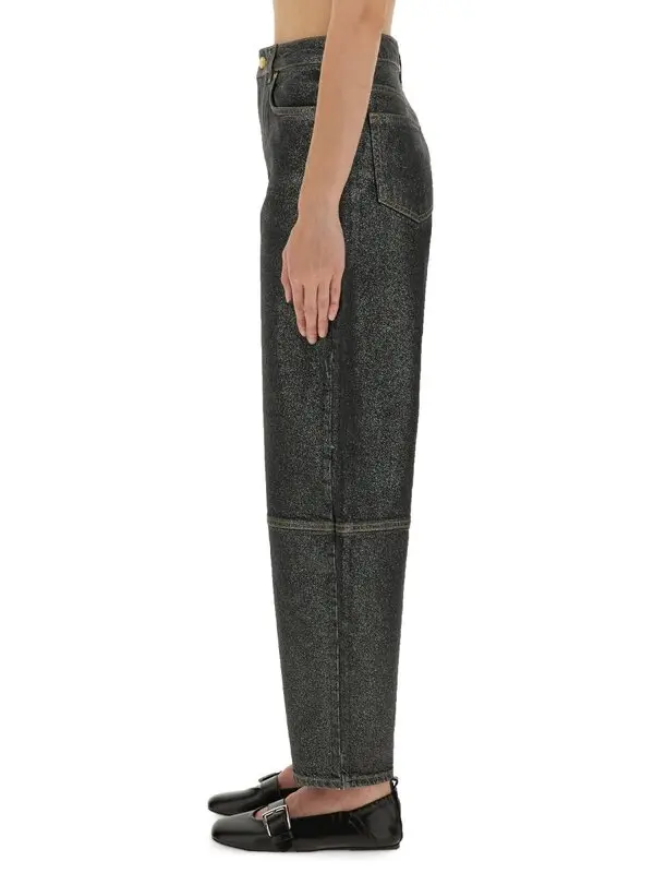 GANNI Balloon Fit Jeans In Sparkling Foil - Black