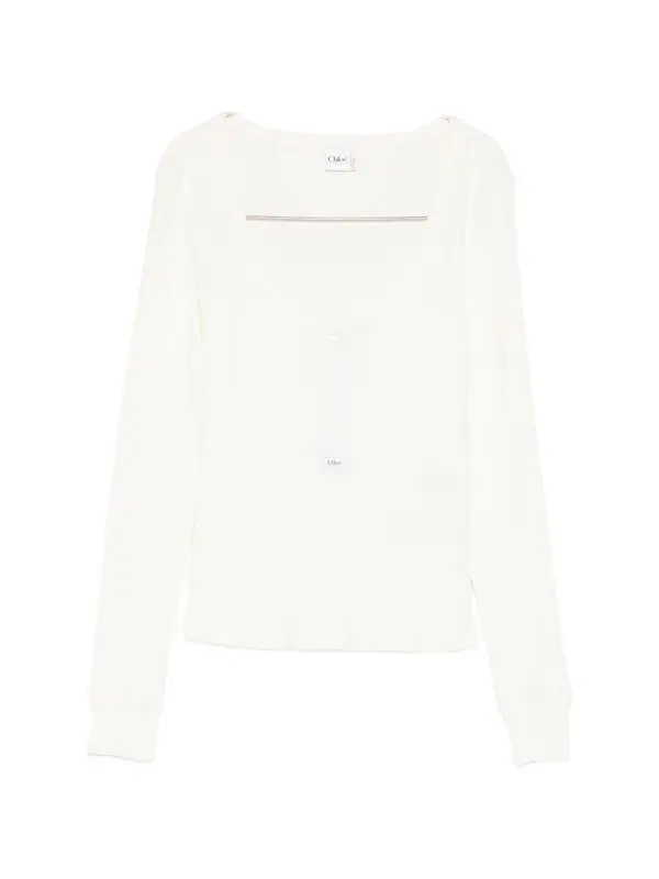 Chloé Cotton Ribbed Knit Long Sleeve Scoop Neck Sweater - Multicolor