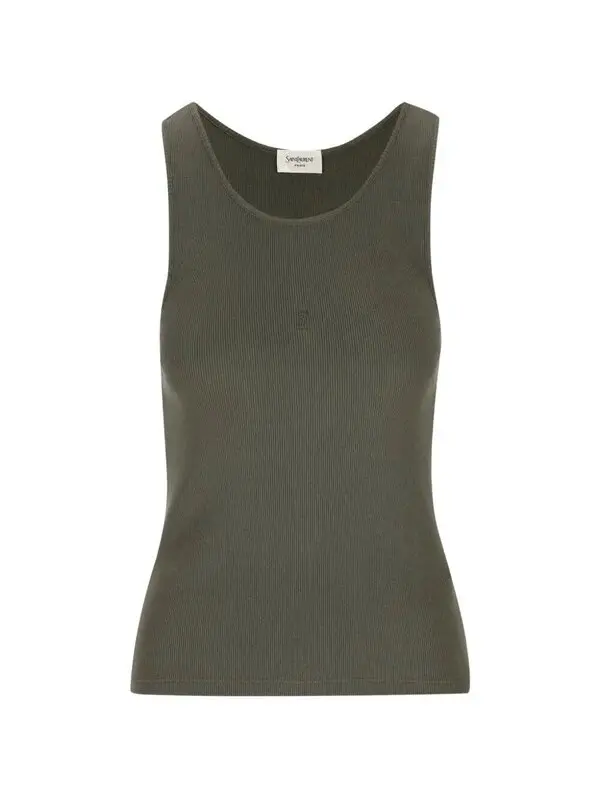 Saint Laurent Ribbed Tank Top With Embroidered Logo