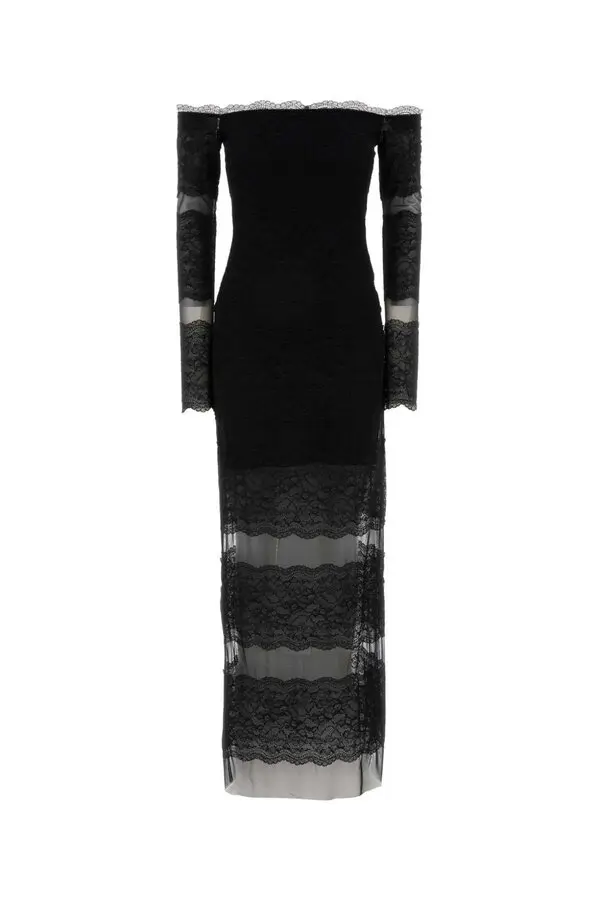 Blumarine Lace And Mesh Long Dress - Black