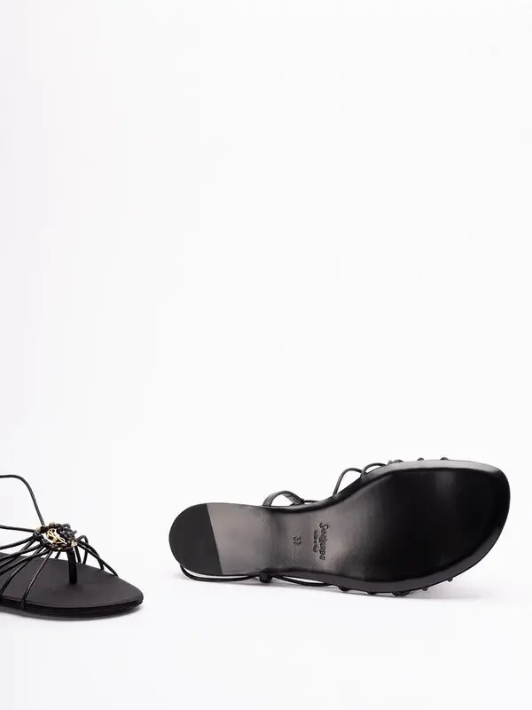 Saint Laurent Babylone Flat Sandals With Tie Fastening - Multicolor