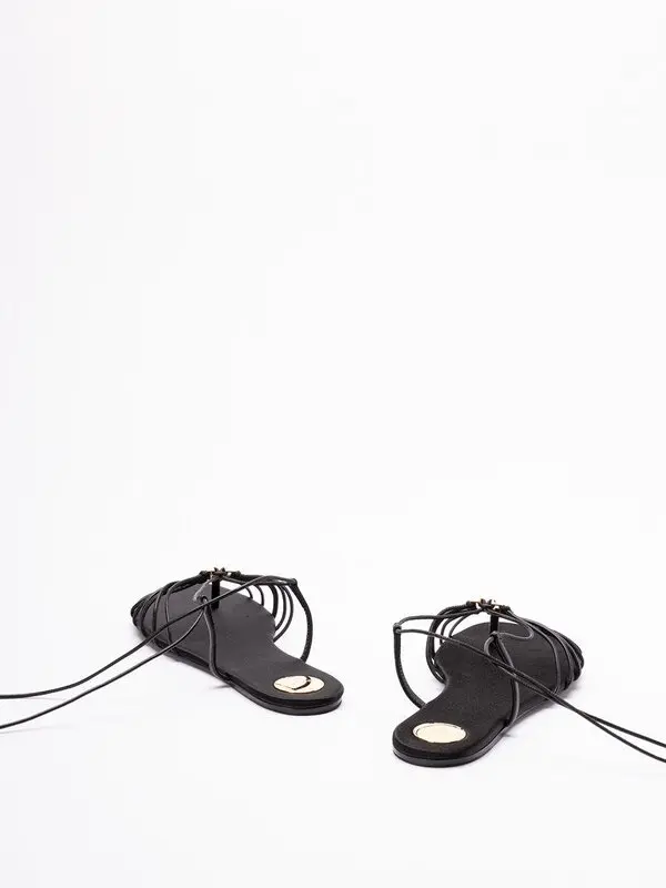 Saint Laurent Babylone Flat Sandals With Tie Fastening - Multicolor