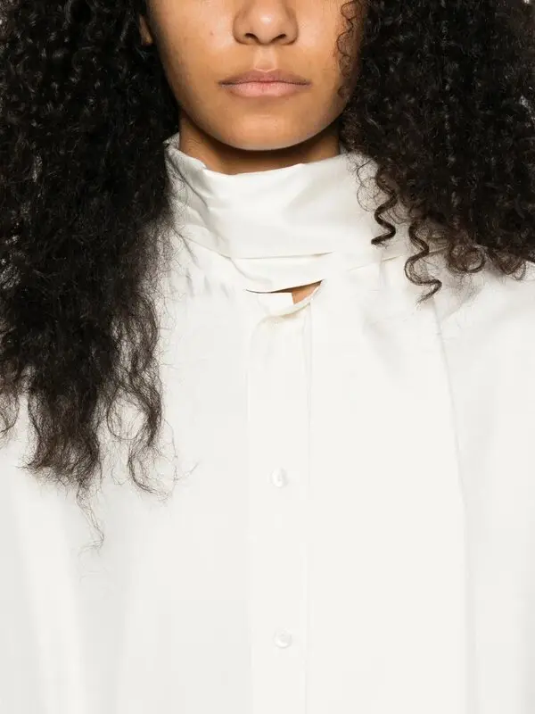 Celine Silk Twill Cropped Shirt With Lavallière