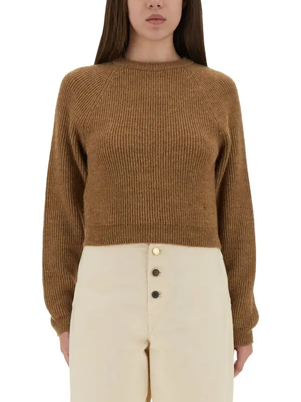 Moschino Cropped Ribbed Knit Sweater
