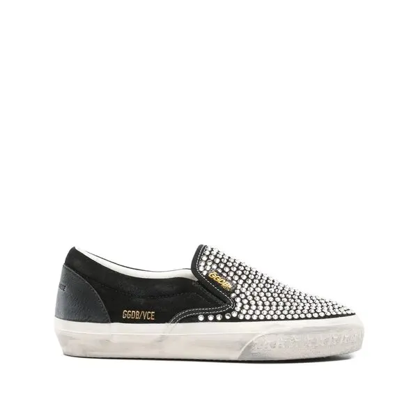 GOLDEN GOOSE Calf Suede Crystal Embellished Slip-on Trainers