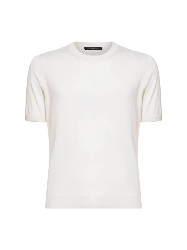 Tagliatore White Silk Knit Crewneck T-shirt - Multicolor