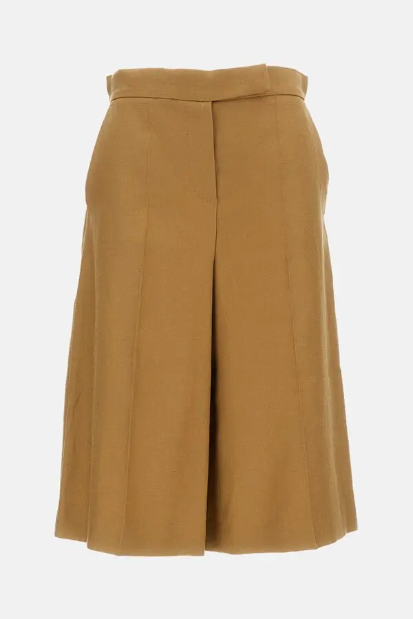 Max Mara Khaki Linen Diagonal Fabric Bermuda Shorts - Multicolor