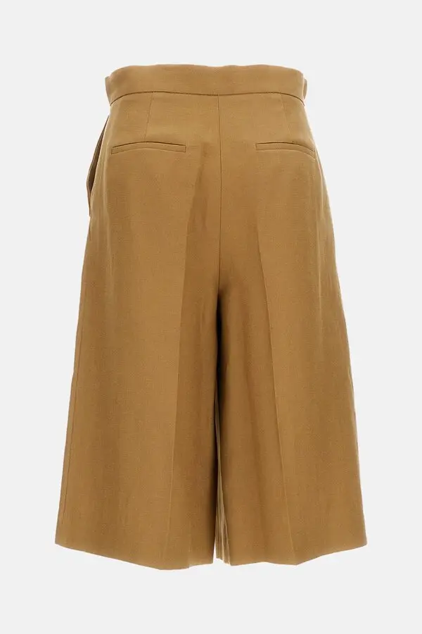 Max Mara Khaki Linen Diagonal Fabric Bermuda Shorts - Multicolor