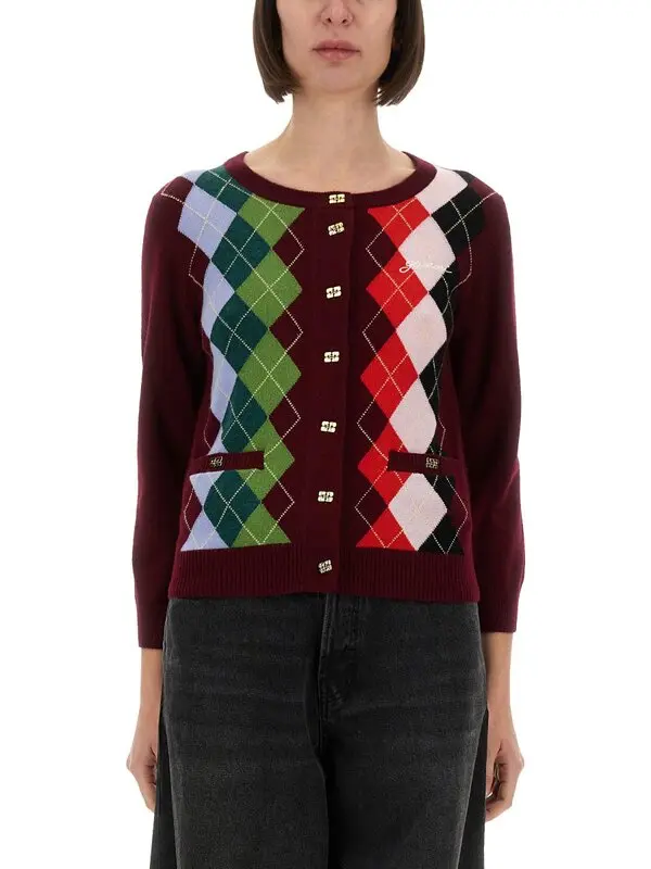 GANNI Jacquard Argyle Cashmere Cardigan - Multicolor