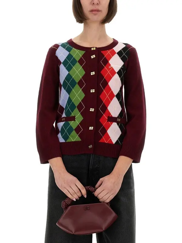 GANNI Jacquard Argyle Cashmere Cardigan - Multicolor