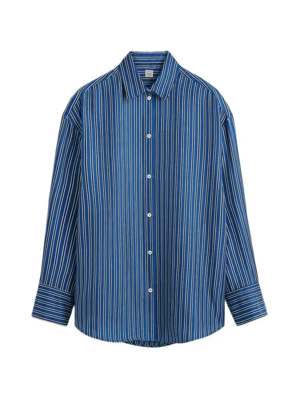 TOTEME Oversized Striped Silk Shirt - Blue