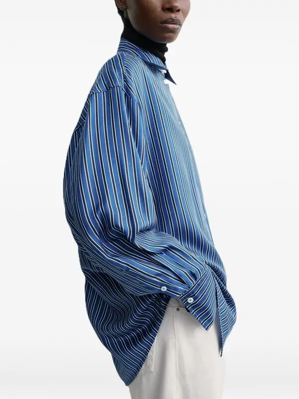 TOTEME Oversized Striped Silk Shirt - Blue
