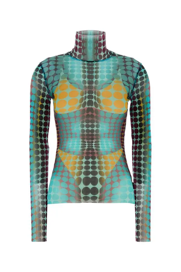 JEAN PAUL GAULTIER Printed Mesh Long Sleeve Top