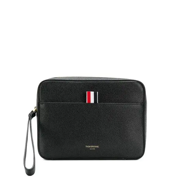 Thom Browne Calf Leather Wash Bag - Black