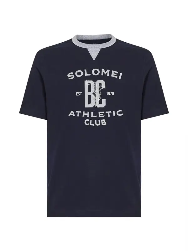 Brunello Cucinelli Cobalt Cotton Jersey Printed T-shirt