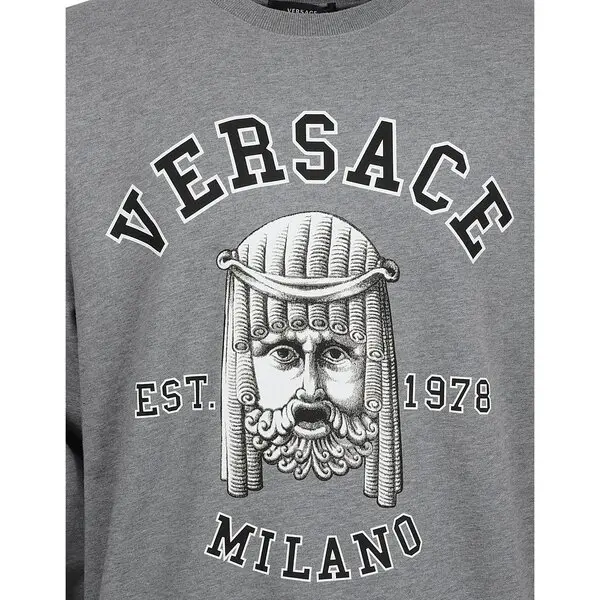 Versace Cotton Crewneck Sweatshirt With Graphic Print - Gray