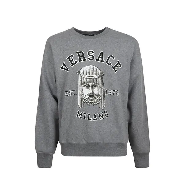 Versace Cotton Crewneck Sweatshirt With Graphic Print - Gray