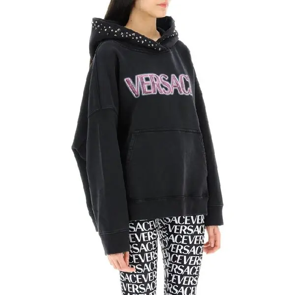 Versace Cotton Logo Hoodie With Metal Applications