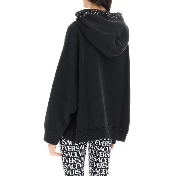 Versace Cotton Logo Hoodie With Metal Applications