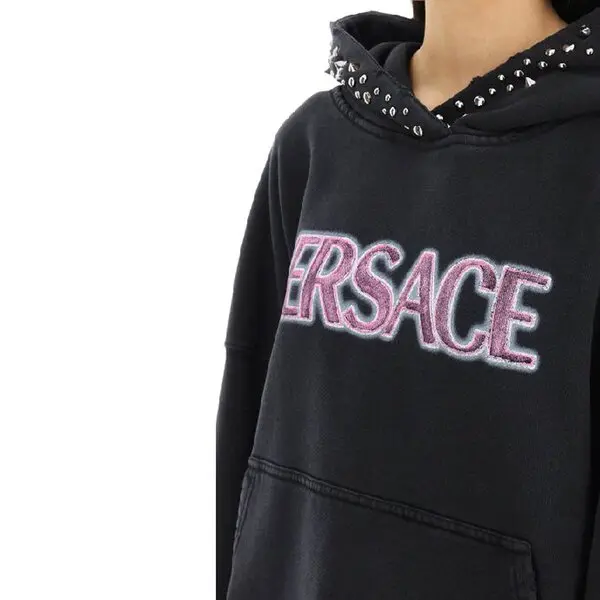 Versace Cotton Logo Hoodie With Metal Applications