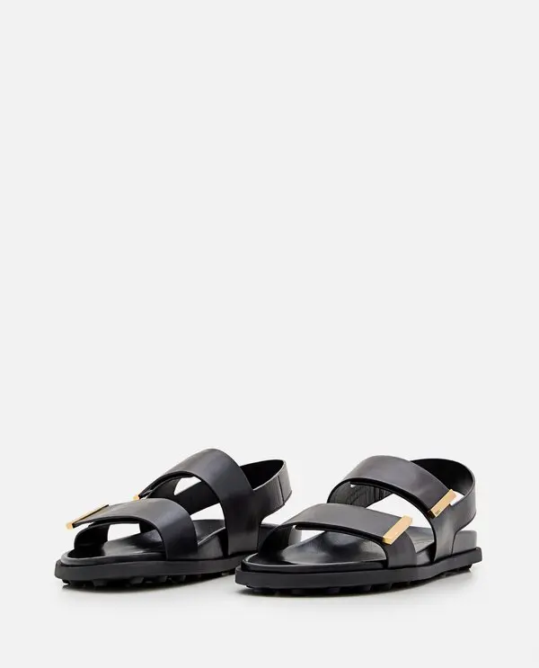TOD'S Black Leather Buckle Sandals - Multicolor