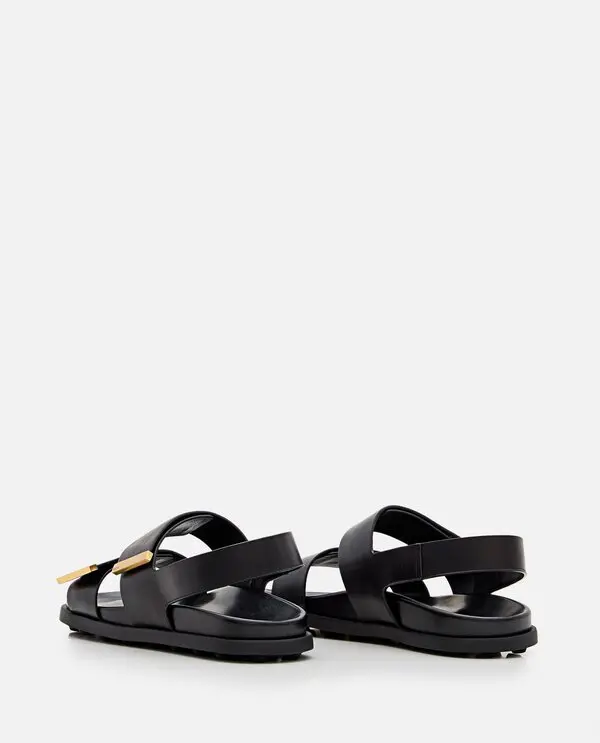 TOD'S Black Leather Buckle Sandals - Multicolor