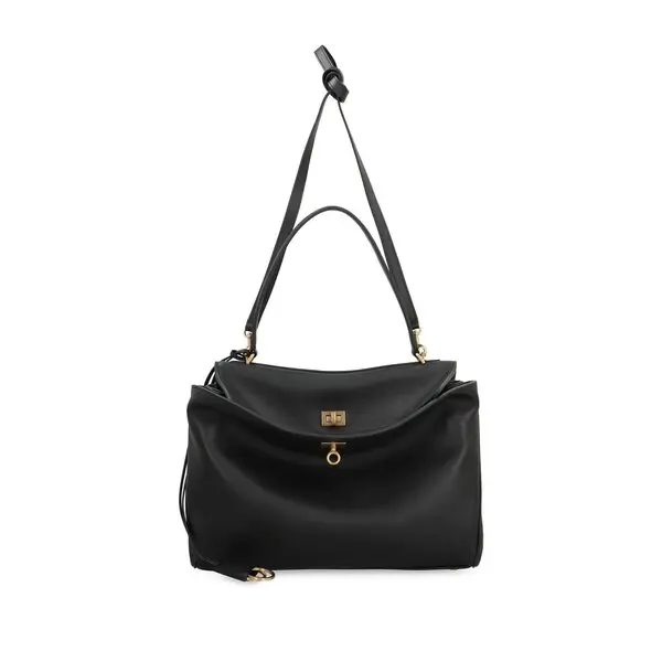 Balenciaga Calf Leather Shoulder Bag With Gold-tone Hardware - Black