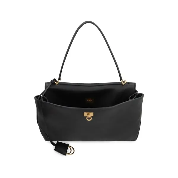 Balenciaga Calf Leather Shoulder Bag With Gold-tone Hardware - Black