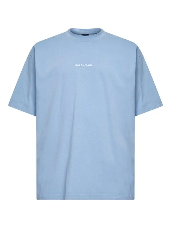 Balenciaga Light Blue Cotton T-shirt With Embroidered Artwork - Multicolor