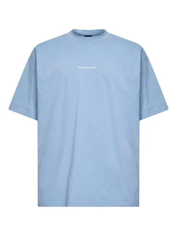 Balenciaga Light Blue Cotton T-shirt With Embroidered Artwork - Multicolor