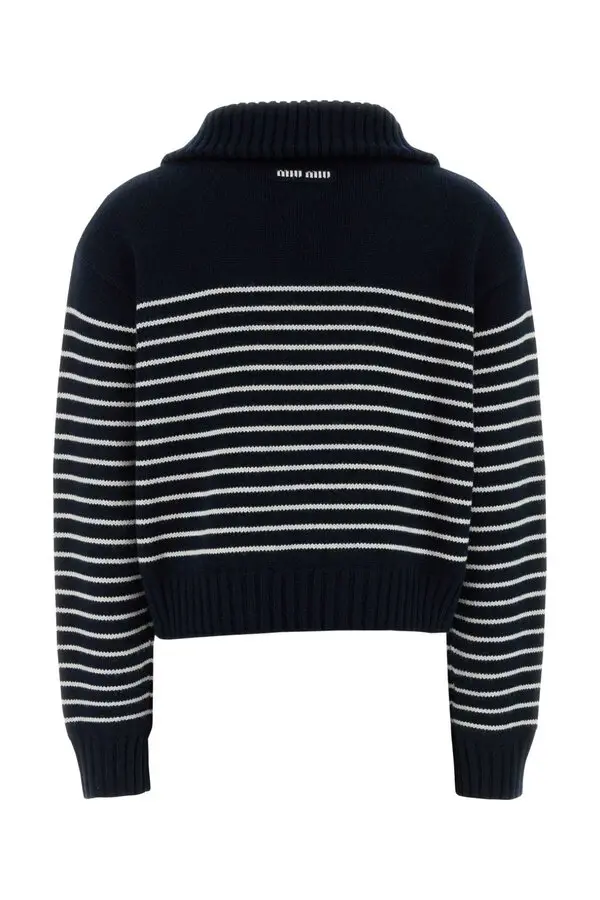 Miu Miu Striped Zip-up Cashmere Sweater