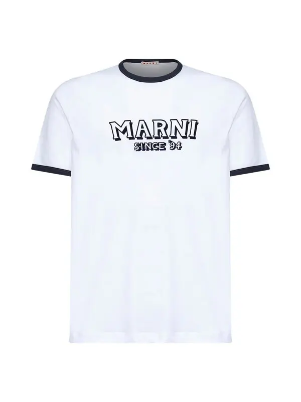 Marni White Jersey T-shirt With Contrasting Trims - Multicolor