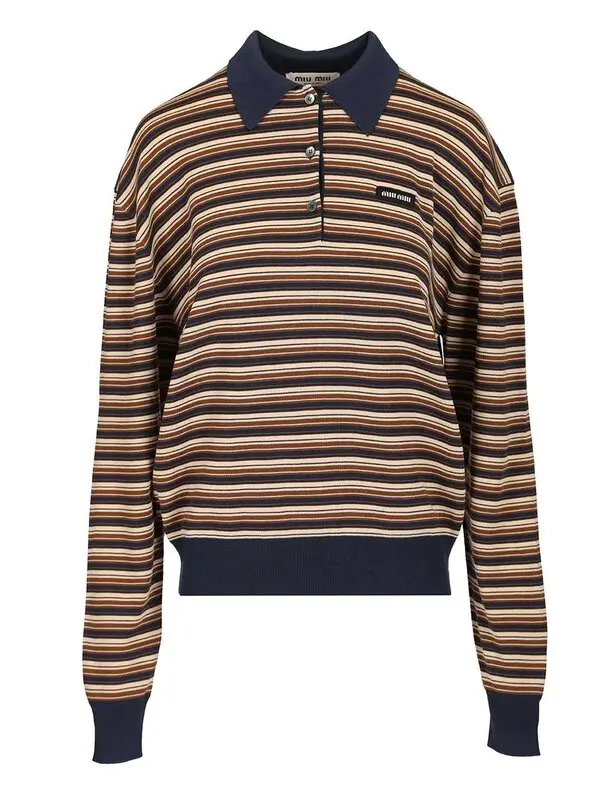 Miu Miu Striped Wool Knit Polo Shirt