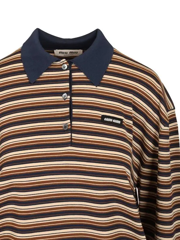Miu Miu Striped Wool Knit Polo Shirt