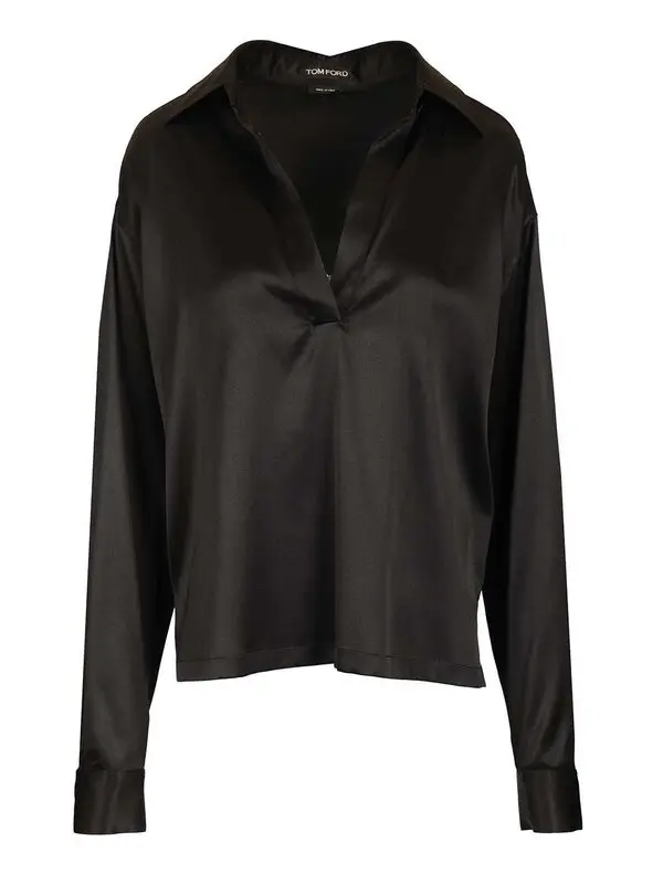 TOM FORD Silk Long Sleeve Polo Shirt - Black